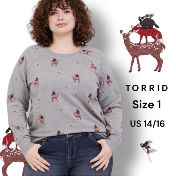 torrid | Tops | Torrid Winter Animal Knit Fleece Crew Neck Sweatshirt ...